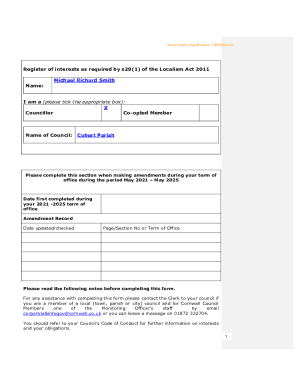Fillable Online Register of Interests form for all Councillors and non ...