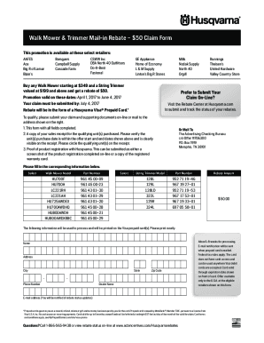 Fillable Online Walk Mower & Trimmer Mail-in Rebate $50 Claim Form Fax ...