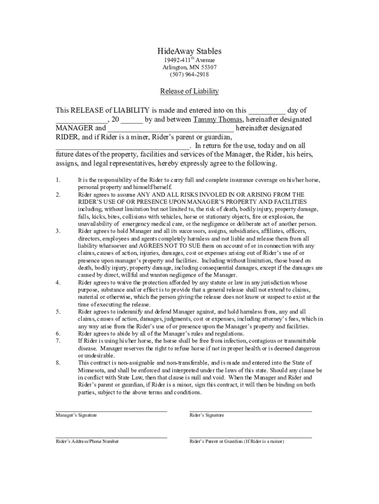 Fillable Online HOLD HARMLESS AGREEMENT LIABILITY WAIVER AND ... Fax ...