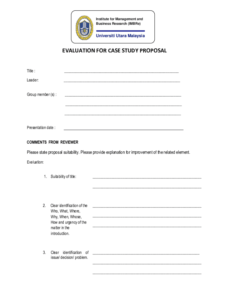 Fillable Online EVALUATION FOR CASE STUDY PROPOSAL Fax Email Print ...