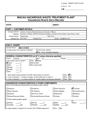 Fillable Online WASTE MATERIAL DATA SHEET Fax Email Print - pdfFiller