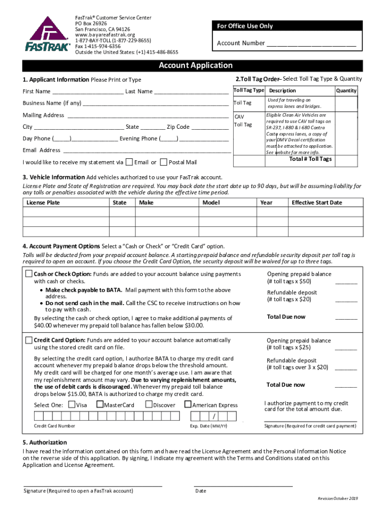 Fillable Online Account Application - FasTrak Fax Email Print - pdfFiller