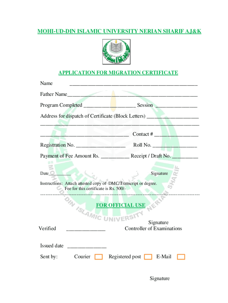 Fillable Online Admission Open in Mohi-Ud-Din Islamic University Nerian ...