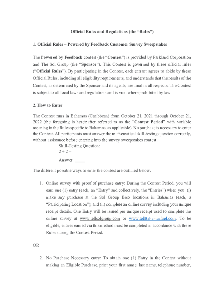 Fillable Online Official Rules and Regulations (the Rules) - Sol ...