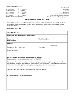 Fillable Online warehamsurgery nhs Application Form - Dundrum and ...