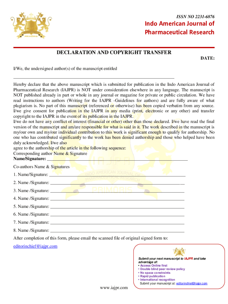 Fillable Online Declaration & Copyright transfer form for Journal of Oral ... Fax Email Print ...