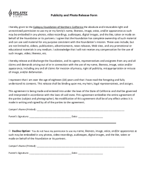 Fillable Online Publicity and Photo Consent and Release Form Fax Email ...