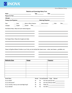 Fillable Online Obstetrics and Gynecology History Form Name: Age: Date ...