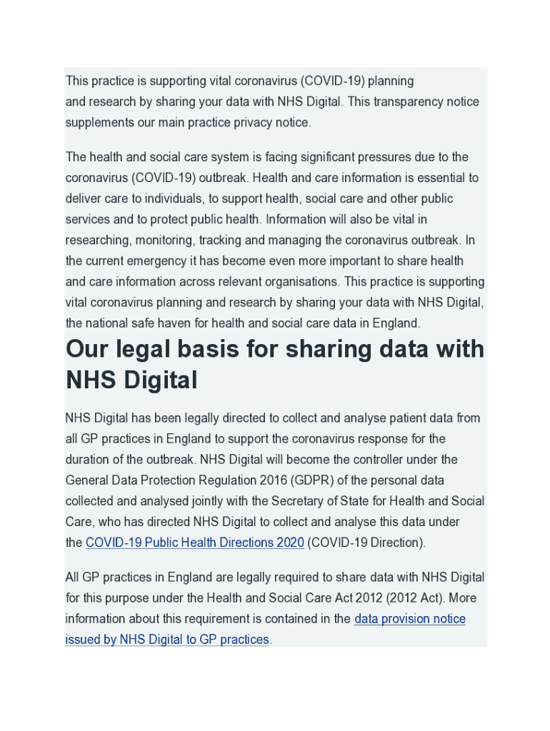 Fillable Online Collecting GP data for COVID-19 planning and research purposes Fax Email Print ...