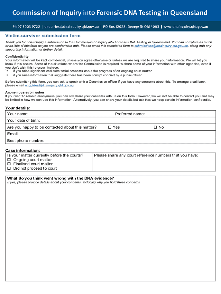 Fillable Online Victim-survivor submission form. Victim-survivor submission form Fax Email Print ...