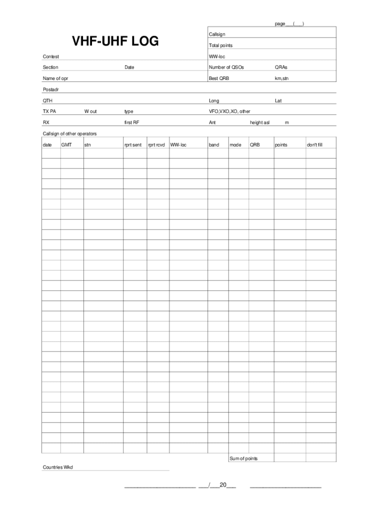 Fillable Online VHF-UHF LOG - oh6zz.com Fax Email Print - pdfFiller