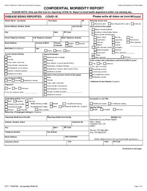Fillable Online Fillable CONFIDENTIAL MORBIDITY REPORT (Contra Costa ...