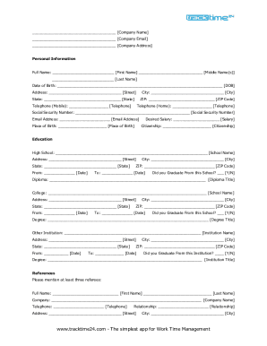 Fillable Online Job Application Form Template - TrackTime24 Fax Email ...