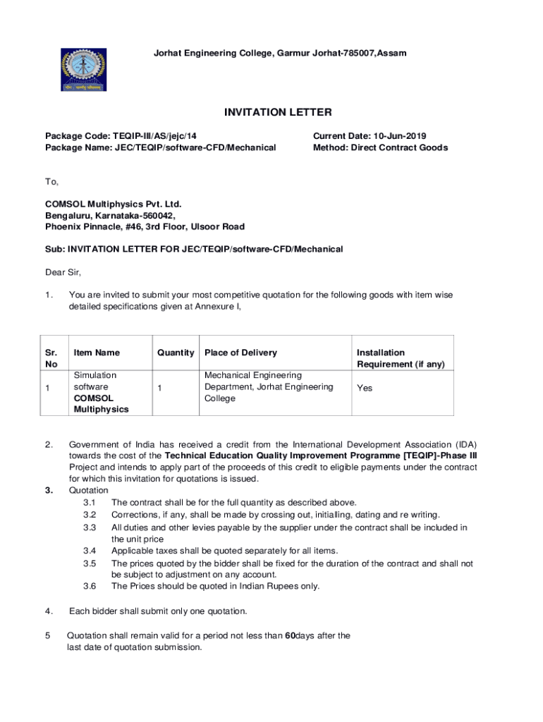 Fillable Online INVITATION LETTER - Jorhat Engineering College Fax Email Print - pdfFiller