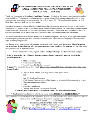 Fillable Online EARLY HEAD START PRE-NATAL APPLICATION Fax Email Print ...