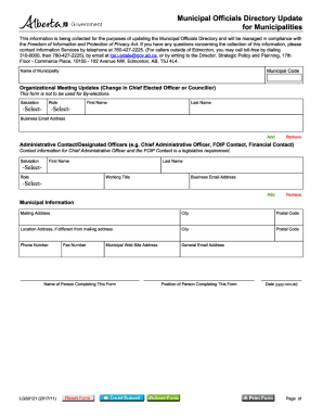 Fillable Online Municipal Officials Directory Update for Municipalities ...