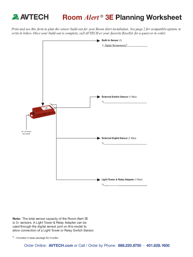 Fillable Online AVTECH Room Alert 3E Planning Worksheet. AVTECH Room ...