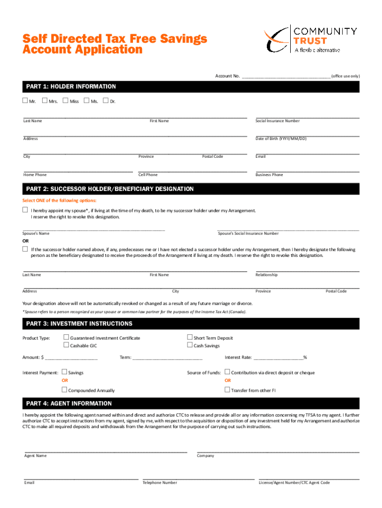 Fillable Online Self-directed tax-free savings account application form ...