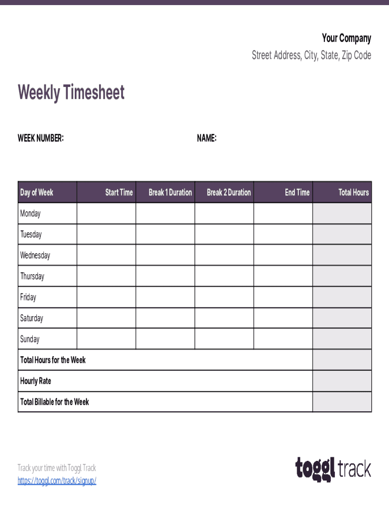 Fillable Online Weekly Timesheet Template - Google Docs Fax Email Print ...