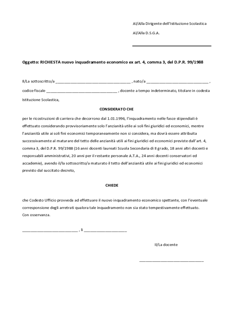 Compilabile Online RICHIESTA nuovo inquadramento economico ex art. 4 ...