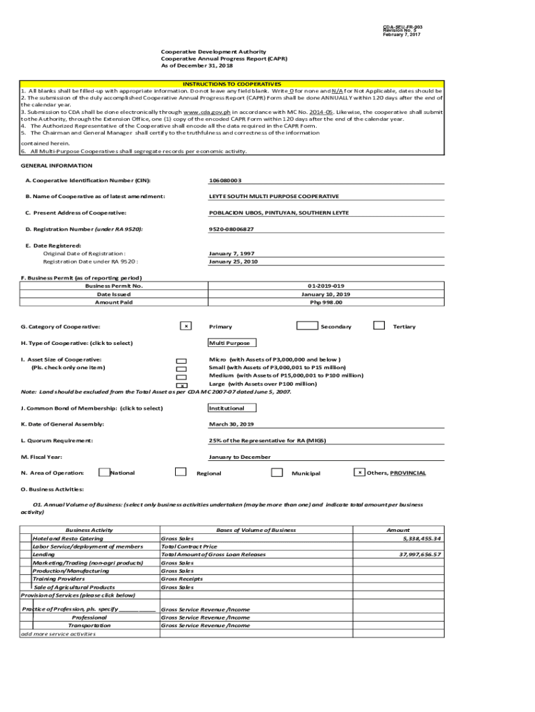 Fillable Online Cooperative Annual Performance Report (CAPR) Form ...