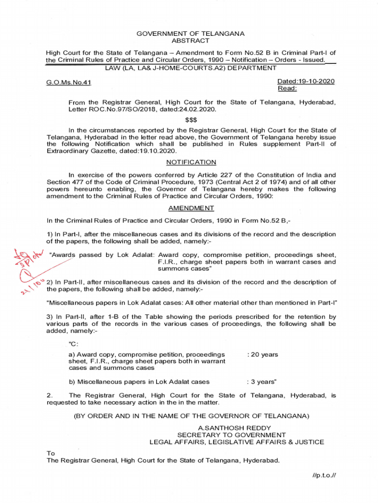 Fillable Online Amendment to Form No.52 B in Criminal Part-I of the Cri ...