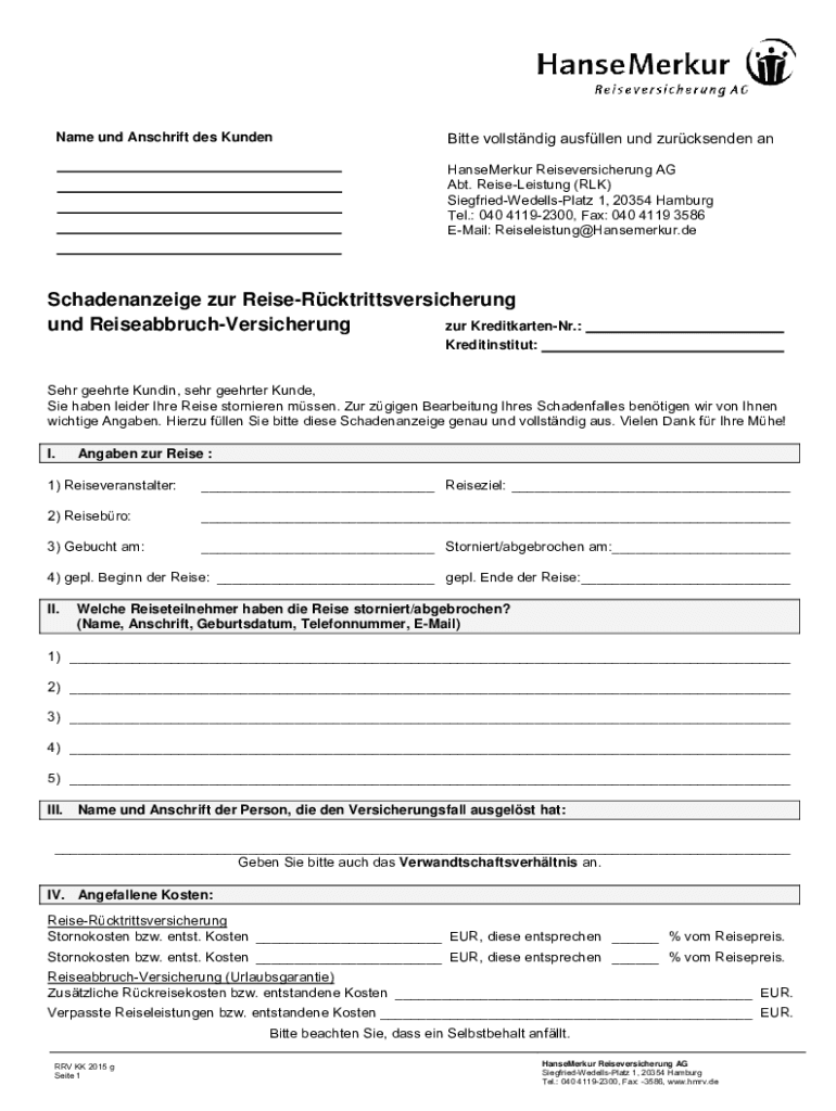 Ausfüllbar Online Contact details of HanseMerkur Travel Insurance Fax ...