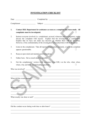 Fillable Online Investigation Checklist.doc Fax Email Print - pdfFiller
