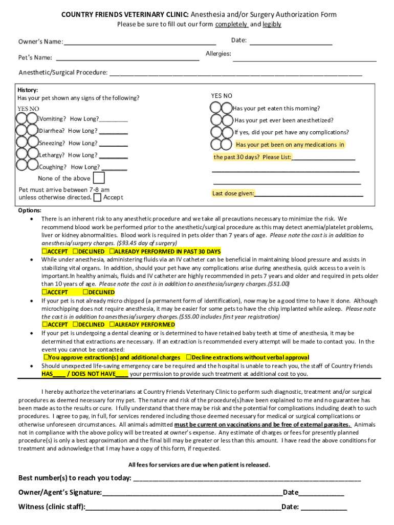 Fillable Online Anesthesia Authorization Form Fax Email Print - pdfFiller