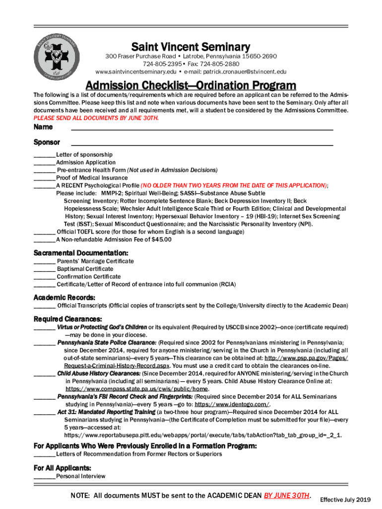 Fillable Online Application for Admission Ordination Program Fax Email ...