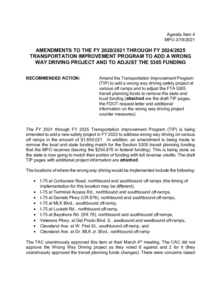 Fillable Online amendments to the fy 2020/2021 through fy 2024/2025 Fax Email Print - pdfFiller