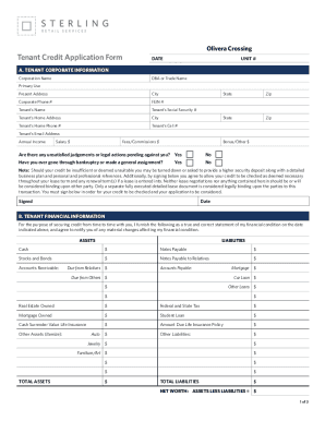 Fillable Online Tenant Credit Application Form - Sterling Organization ...