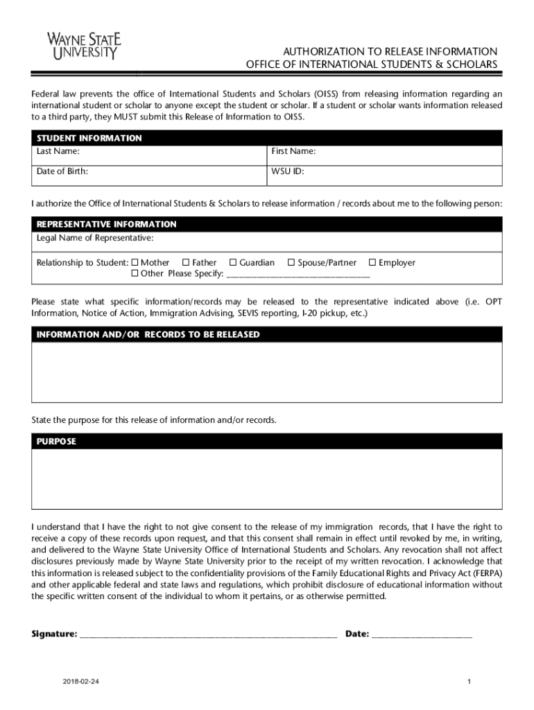 Fillable Online International Student Authorization To Release Educational ... Fax Email Print ...