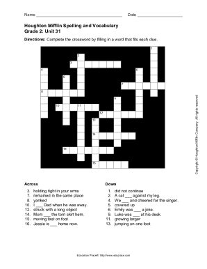 Fillable Online Date - Houghton Mifflin Spelling and Vocabulary Grade 2 ...