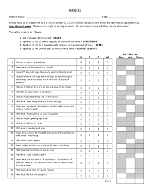 Fillable Online Dass 21 - DASS21 Name: Date: Please read each statement ...