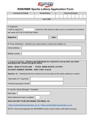 Fillable Online RNR/RMR Sports Lottery Application Form Fax Email Print ...