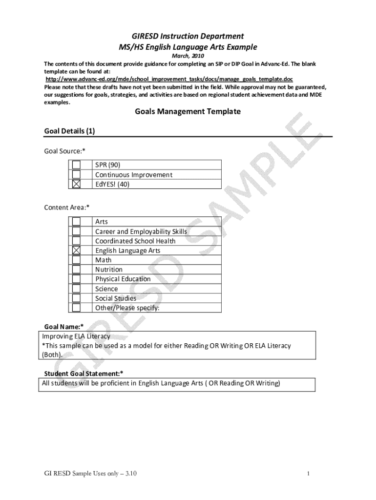 Fillable Online GIRESD MSHSELA Goal Template.doc Fax Email Print ...
