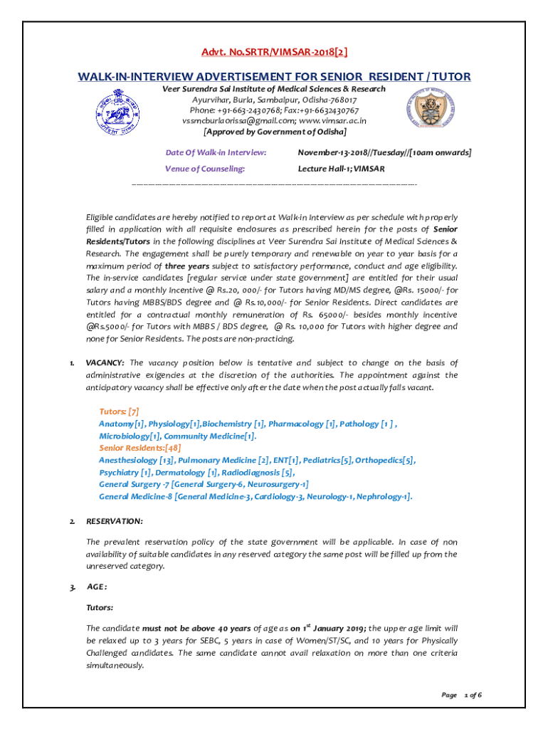 Fillable Online Veer Surendra Sai Institute Of Medical Science And Reserch Fax Email Print ...