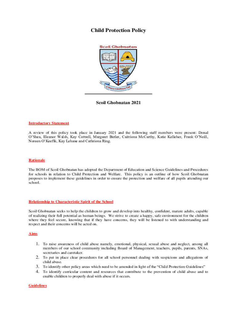 Fillable Online Child Safeguarding Statement 2021 - Scoil Ghobnatan Fax ...