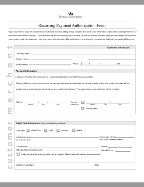 Fillable Online Free Recurring Credit Card Authorization Form - PDF ...