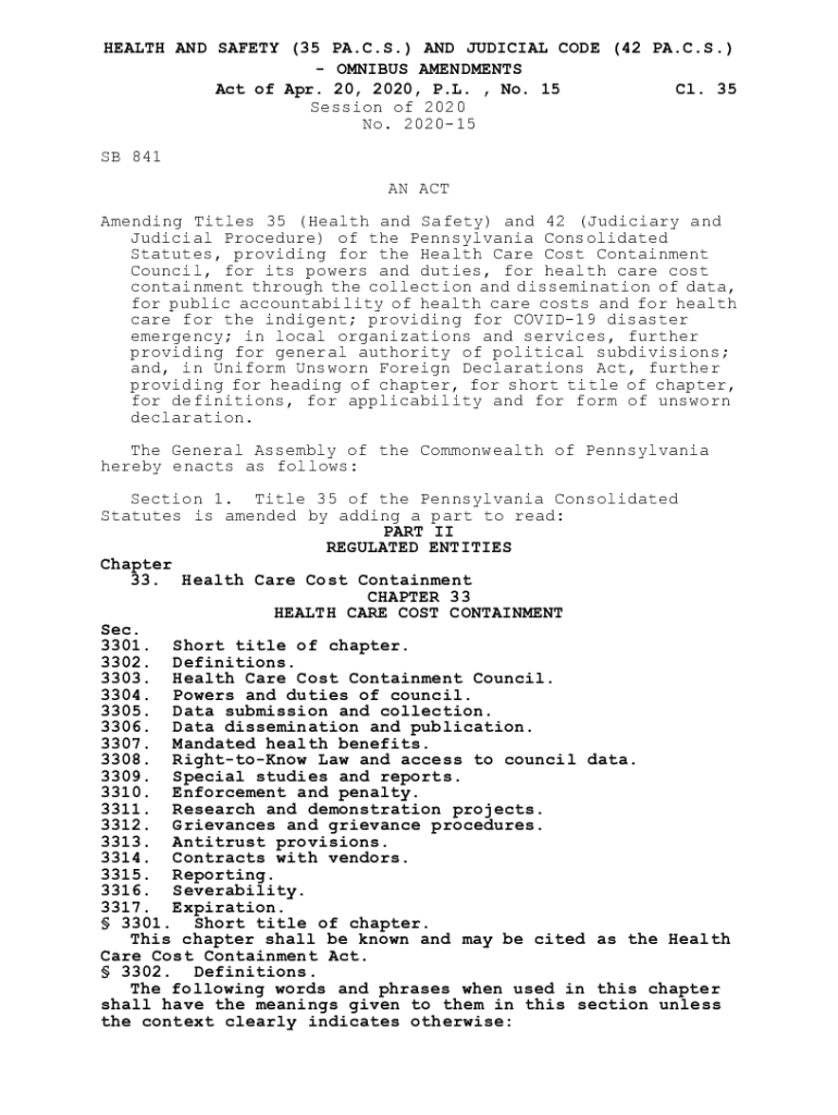 Fillable Online HEALTH AND SAFETY (35 PA.C.S.) AND VEHICLE CODE ... Fax ...