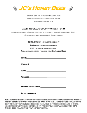 Fillable Online Nucleus colony order form - JC's Honey Bees Fax Email ...