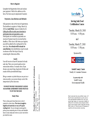 Fillable Online iredell ces ncsu Serving Safe Food Certification Course Tuesday, March 20 ...