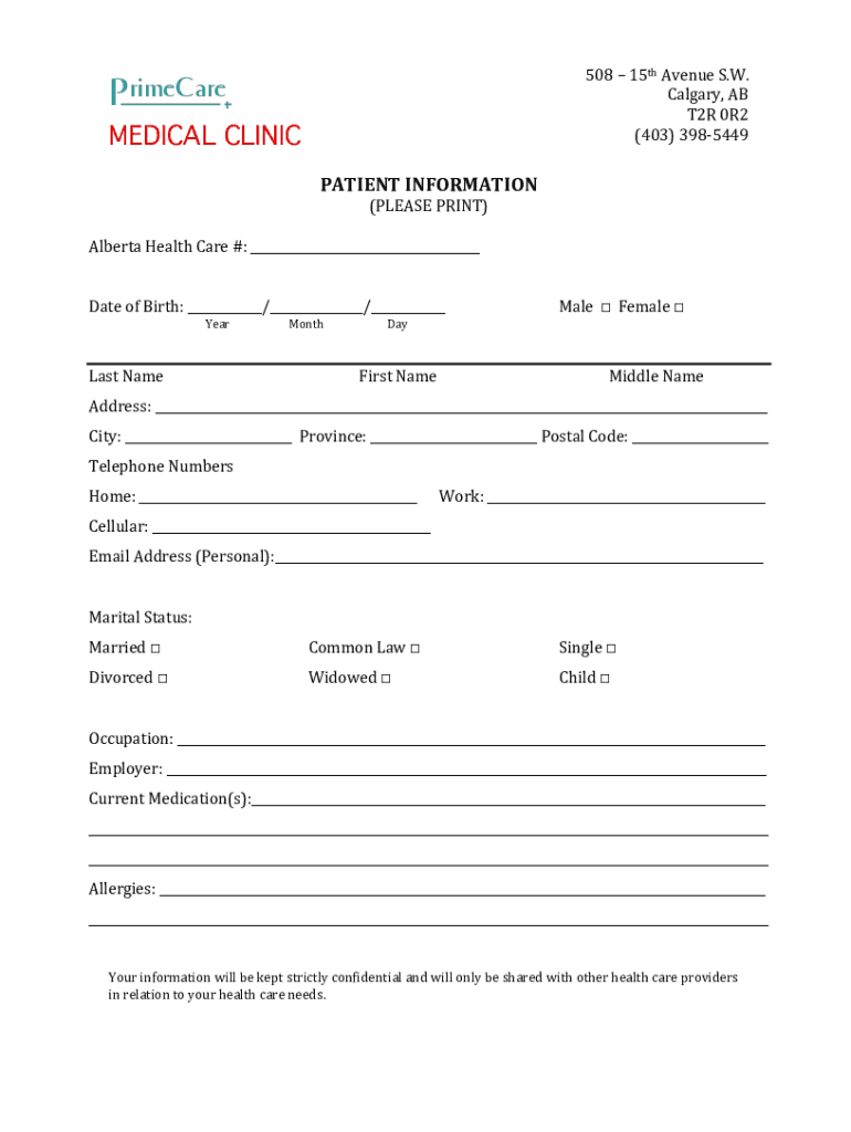 Fillable Online Forms - PrimeCare Medical Clinic Fax Email Print ...