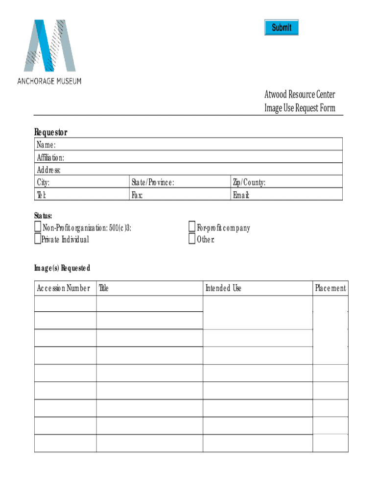 Fillable Online Atwood Resource Center Image Use Request Form Requestor ...
