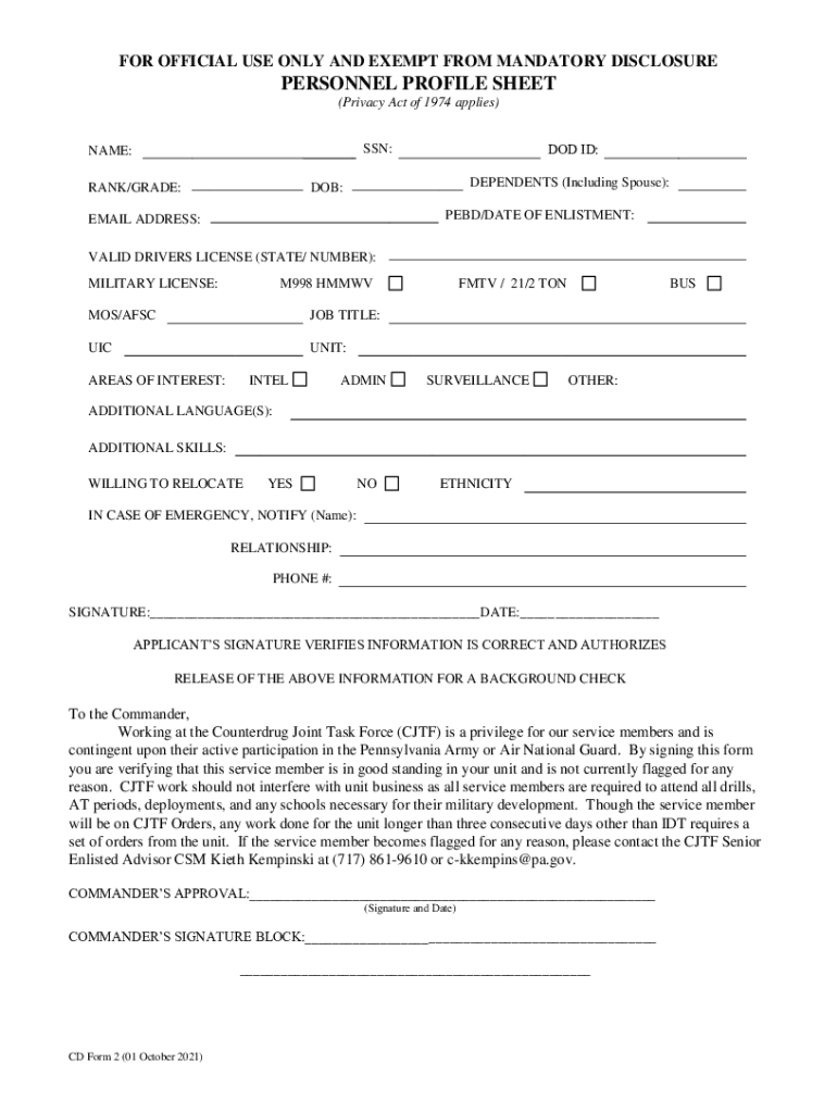 Fillable Online PERSONNEL PROFILE SHEET Fax Email Print - pdfFiller