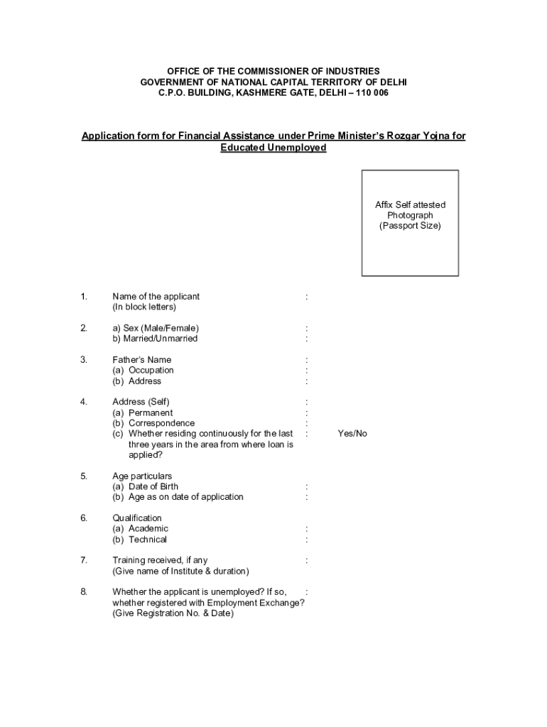 Fillable Online industries delhigovt nic Application form for Financial assistance for Self ...