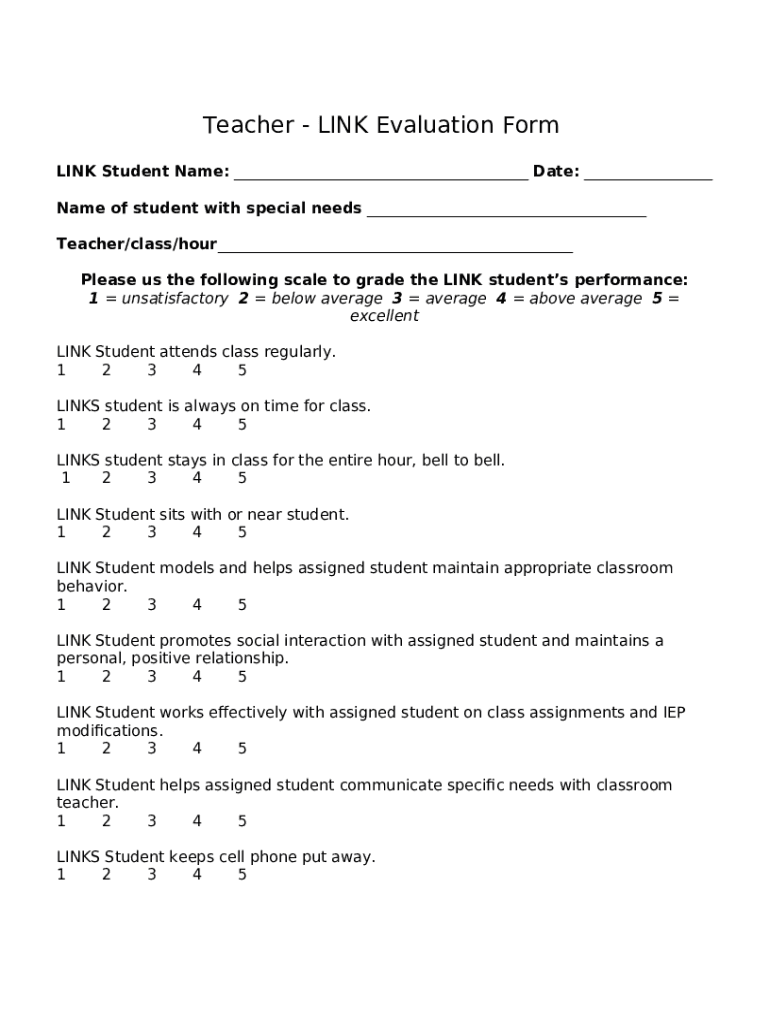 Teacher - LINK Evaluation Doc Template | pdfFiller