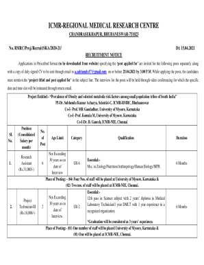 Fillable Online ICMR Regional Medical Research centre Bhubaneswar ...