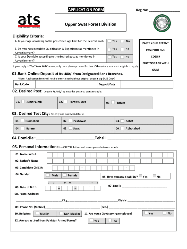 Fillable Online APPLICATION FORM - Upper Swat Forest Division - ATS Fax ...